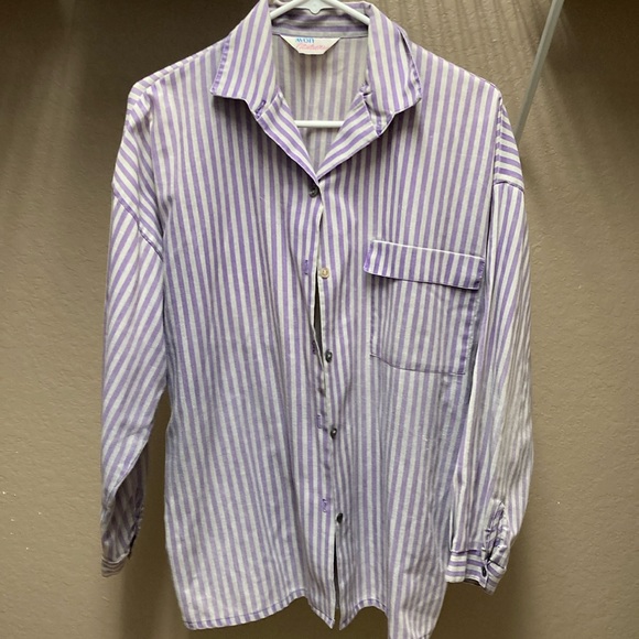 Avon | Tops | Vintage Avon Purple And White Striped Long Sleeve Shirt ...